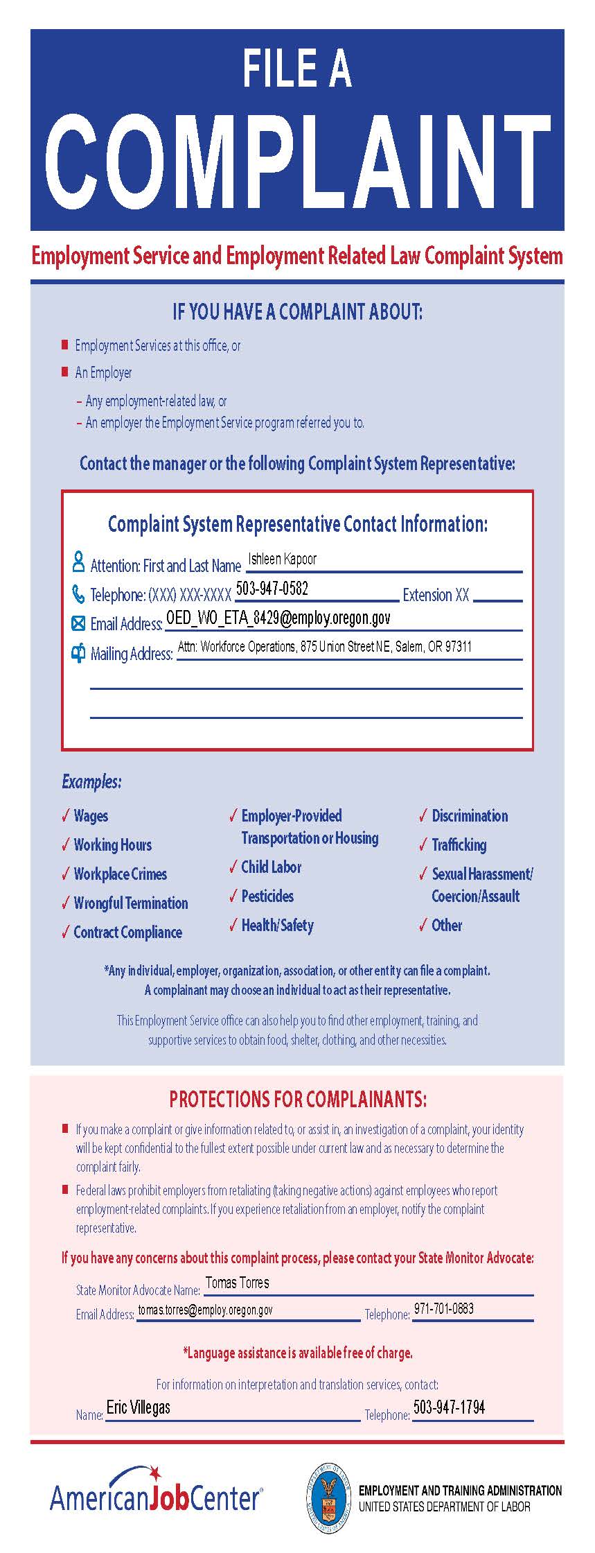 Complaint Poster English